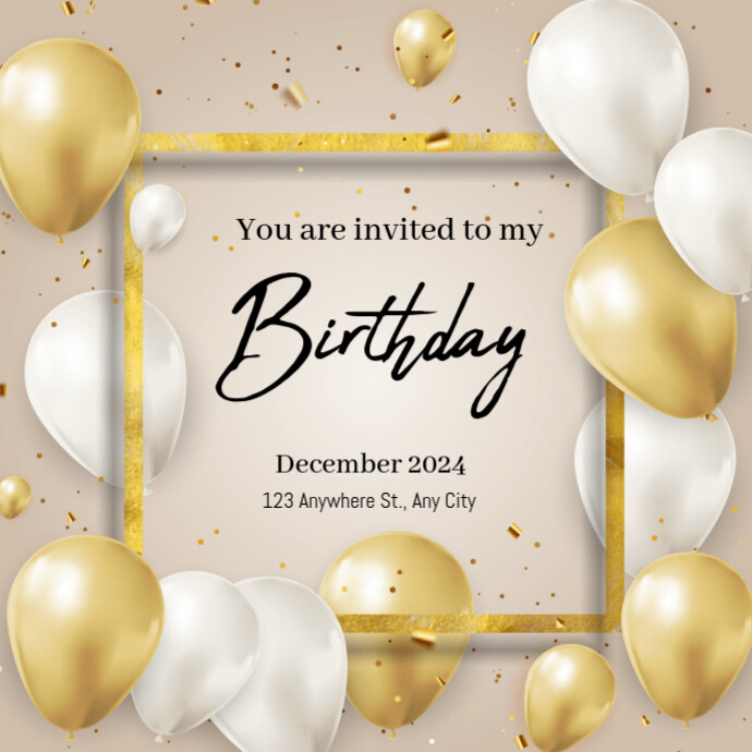 White Joyful Birthday Invitation Card Logo Template | PosterMyWall