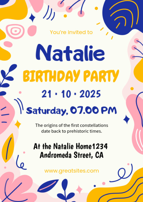 White Joyful Birthday Party A4 Template | PosterMyWall