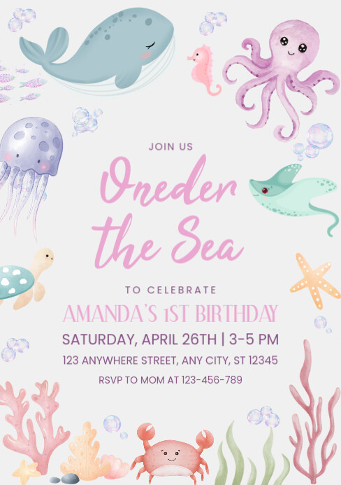 White Joyful Birthday Party Deep Ocean Cartoon Thema A5 Ithempulethi ...