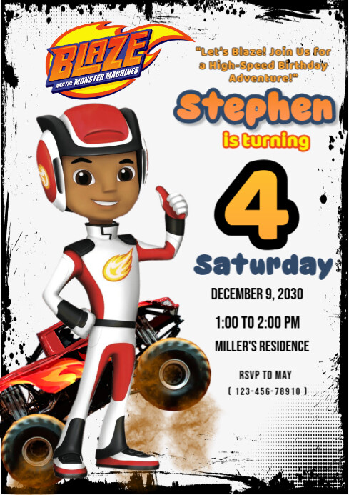 White Joyful Blaze And The Monster Machines A4 Template | PosterMyWall
