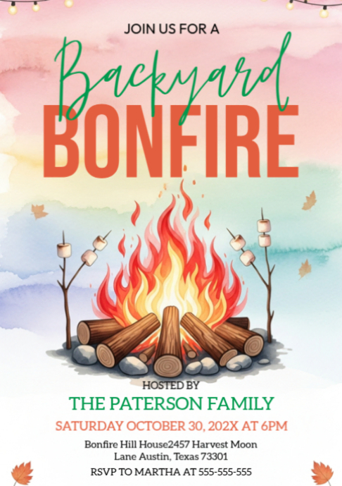White Joyful Bonfire Night Invitation A2 Template | PosterMyWall
