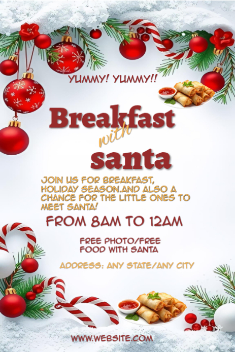 White Joyful Breakfast With Santa Flyer Pinterest Graphic Template ...