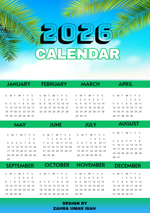 White Joyful Calendar 2026 Design Template A4 | PosterMyWall