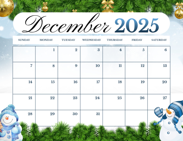 White Joyful Calendar December 2025 Flyer (us Letter) Template ...