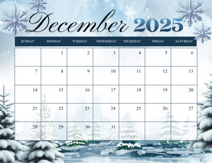 White Joyful Calendar December 2025 Flyer (us Letter) Template ...