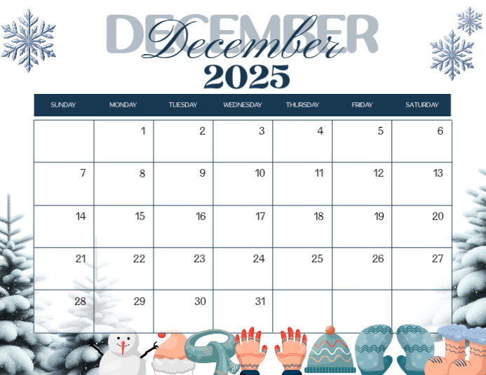 White Joyful Calendar December 2025 Flyer (us Letter) Template ...