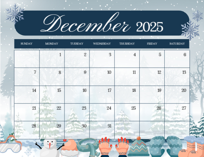 White Joyful Calendar December 2025 Flyer (us Letter) Template ...