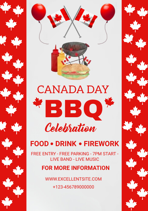 White Joyful Canada Day BBQ A4 Template | PosterMyWall