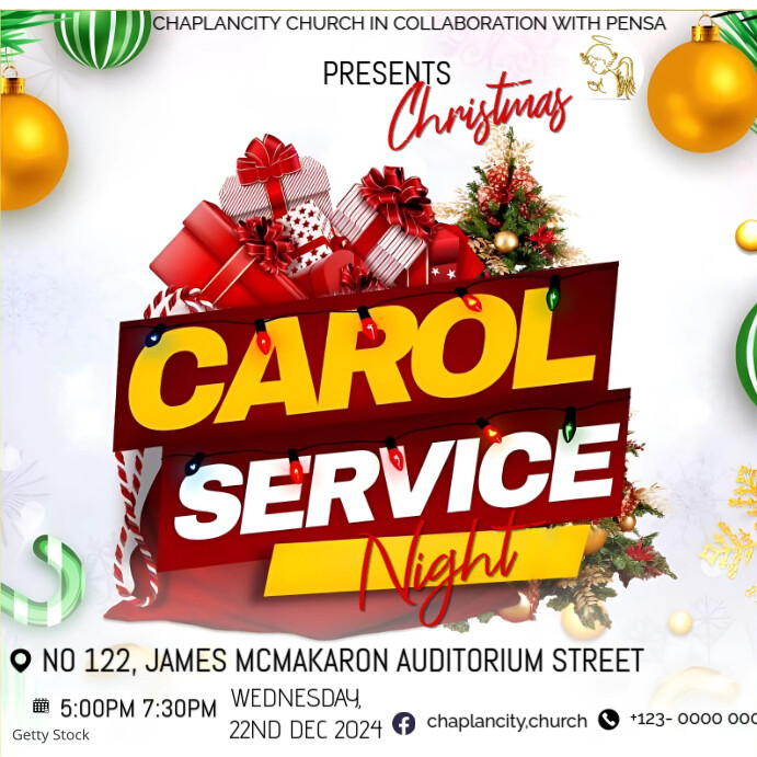 White Joyful Carol Service Night Instagram Post Template | PosterMyWall