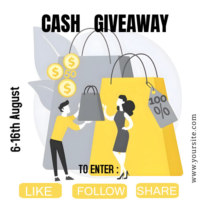 White Joyful Cash Giveaway Instagram Post Template | PosterMyWall