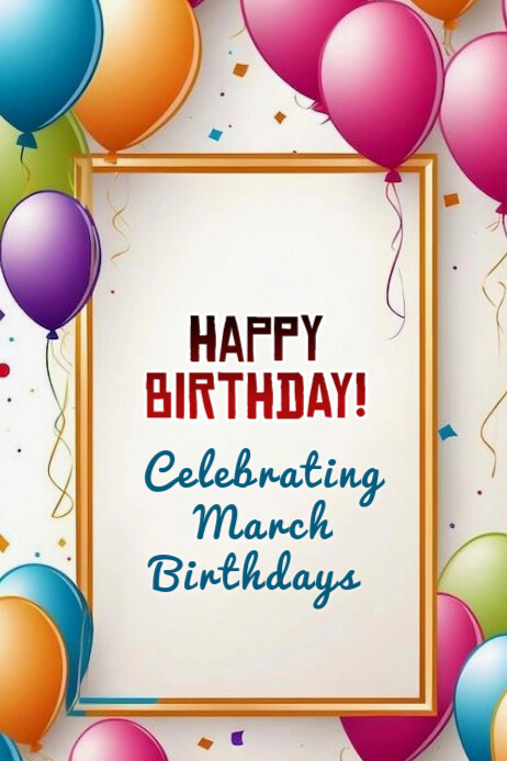 White Joyful Celebrating March Birthdays Banner 4' × 6' Template ...