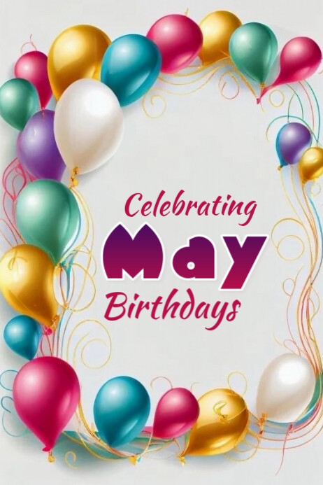White Joyful Celebrating May Birthdays Banner 4' × 6' Template ...