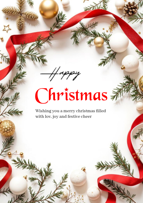 White Joyful Christmas A3 Template | PosterMyWall