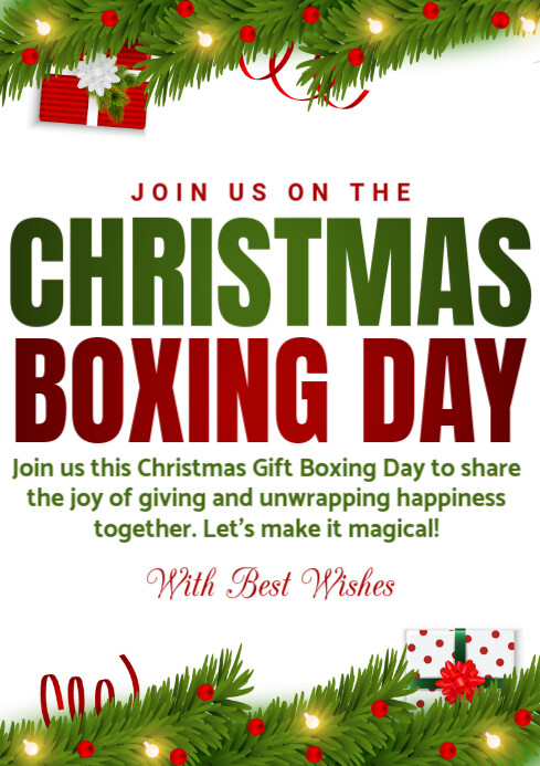 White Joyful Christmas Boxing Day A4 Template | PosterMyWall