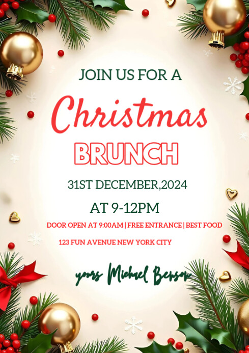 White Joyful Christmas Brunch Design Template A4 | PosterMyWall