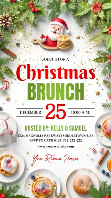White Joyful Christmas Brunch Instagram Reel Template | PosterMyWall