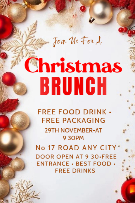 White Joyful Christmas Brunch Poster Template | PosterMyWall