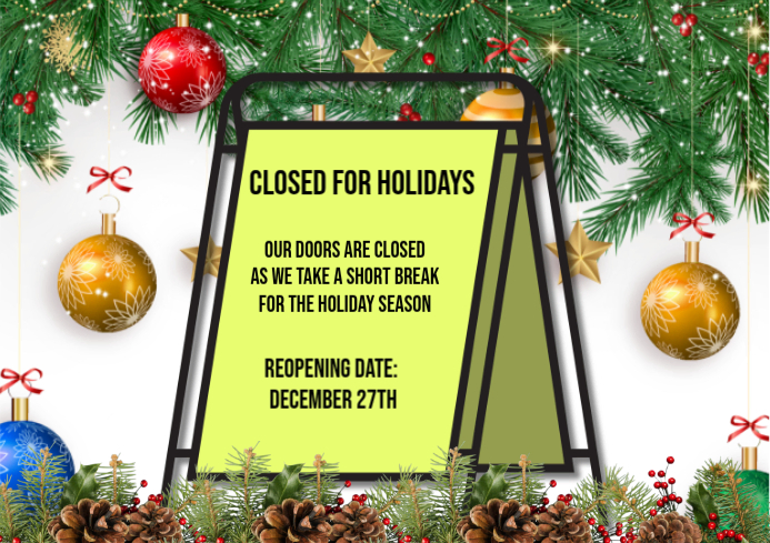 White Joyful Christmas Business Closure A4 Template | PosterMyWall