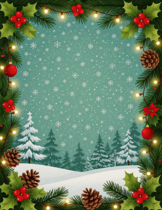 White Joyful Christmas Card Background Design Frame Flyer (us Letter ...