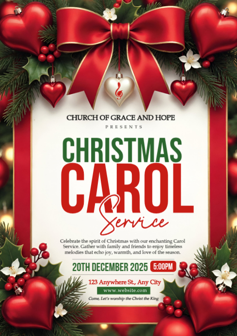 White Joyful Christmas Carol A4 Template | PosterMyWall