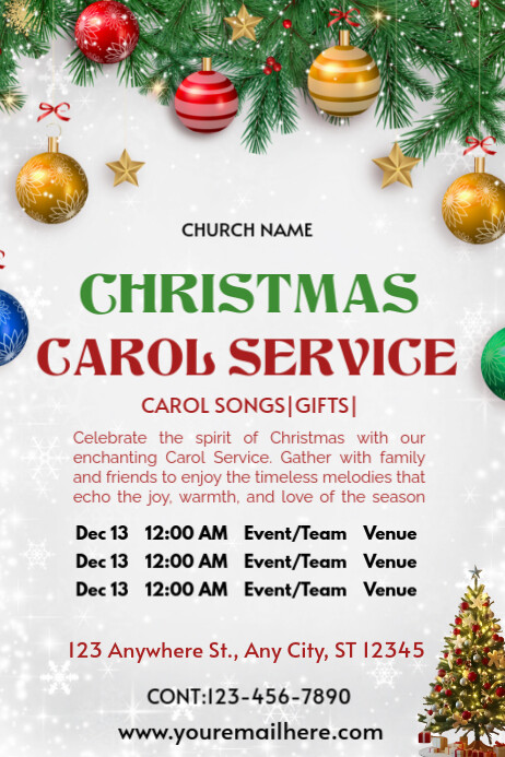 White Joyful Christmas Carol Poster Template | PosterMyWall