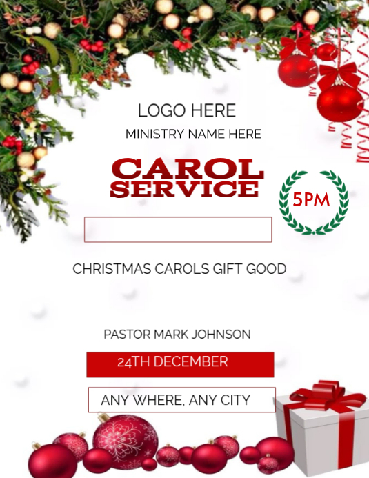 White Joyful Christmas Carol Template Flyer (us Letter) | PosterMyWall