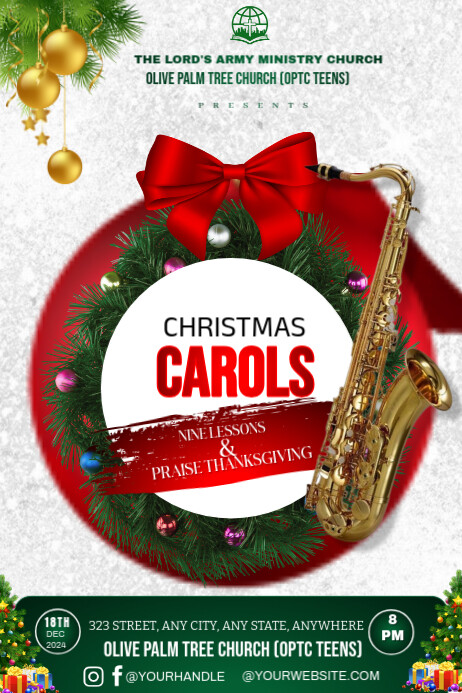 White Joyful Christmas Carols Flyer Poster Template | PosterMyWall
