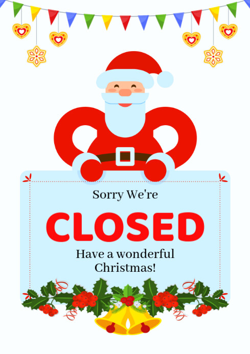 White Joyful Christmas Closed A4 Template | PosterMyWall
