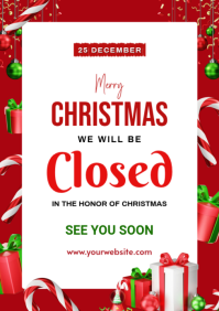 White Joyful Christmas Closed Sign A4 Template | PosterMyWall