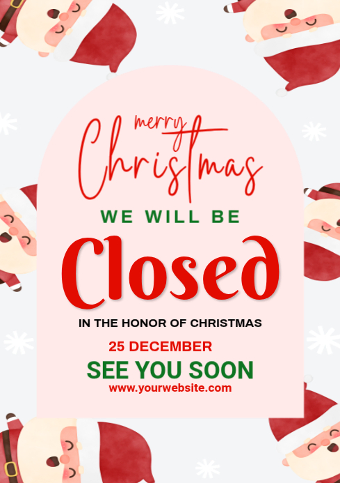 White Joyful Christmas Closed Sign A4 Template | PosterMyWall