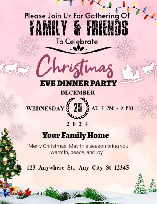 White Joyful Christmas Dinner Party Invitation Flyer (us Letter ...