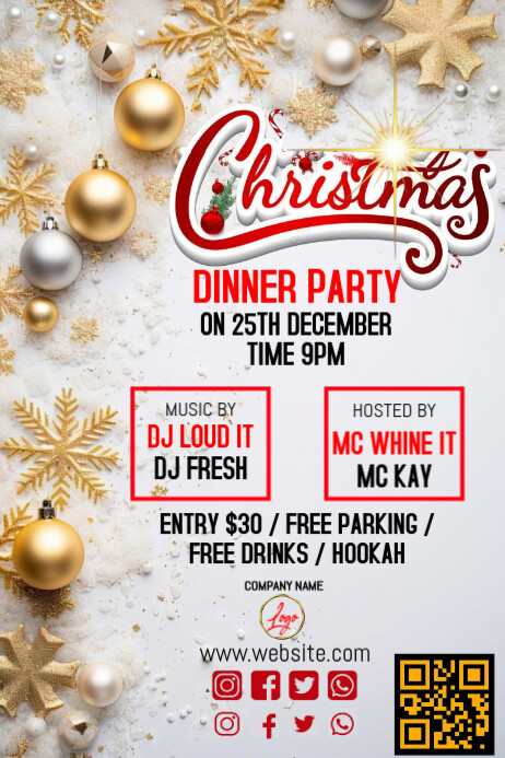 Copy of White Joyful Christmas Dinner Party Template Poster | PosterMyWall