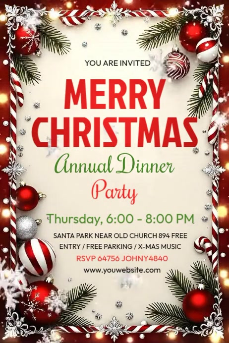 White Joyful Christmas Dinner Poster Template | PosterMyWall