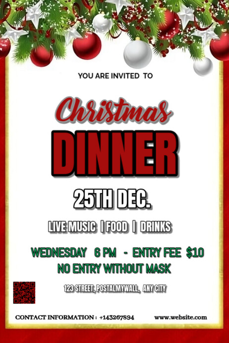 White Joyful Christmas Dinner Poster Template | PosterMyWall