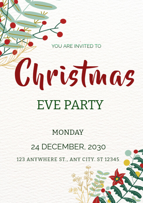 White Joyful Christmas Eve Invitation A4 Template | PosterMyWall