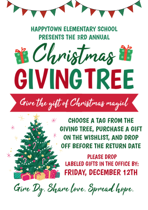 White Joyful Christmas Giving Tree Fundraiser A4 Template | PosterMyWall