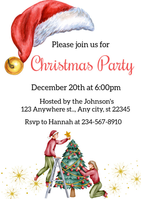 White Joyful Christmas Holiday Invite Template With Christmas Hat And ...