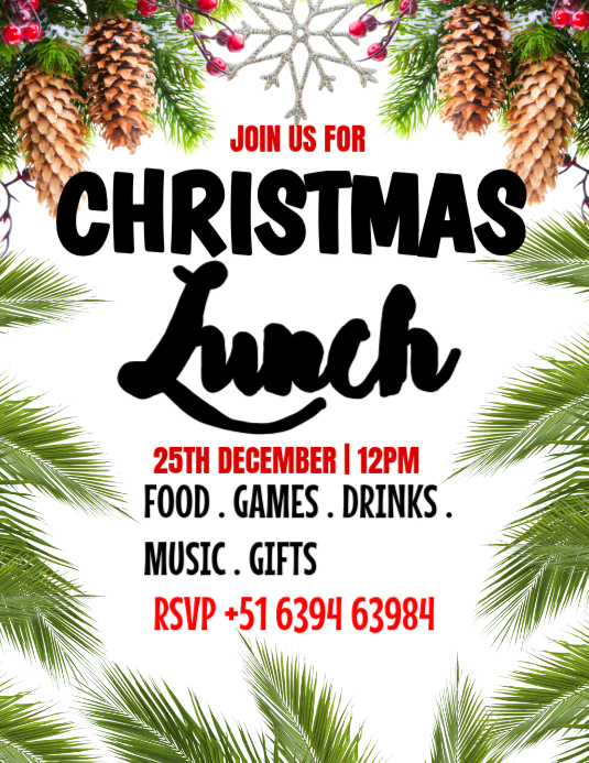 White Joyful Christmas Lunch Flyer Template | PosterMyWall