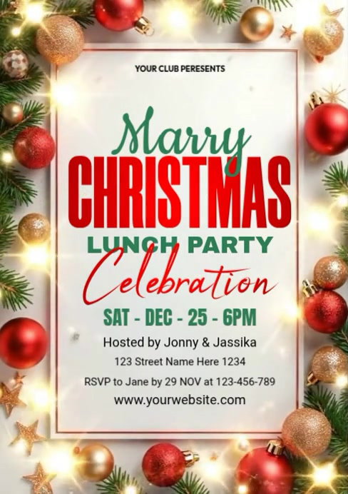 White Joyful Christmas Lunch Party A4 Template | PosterMyWall