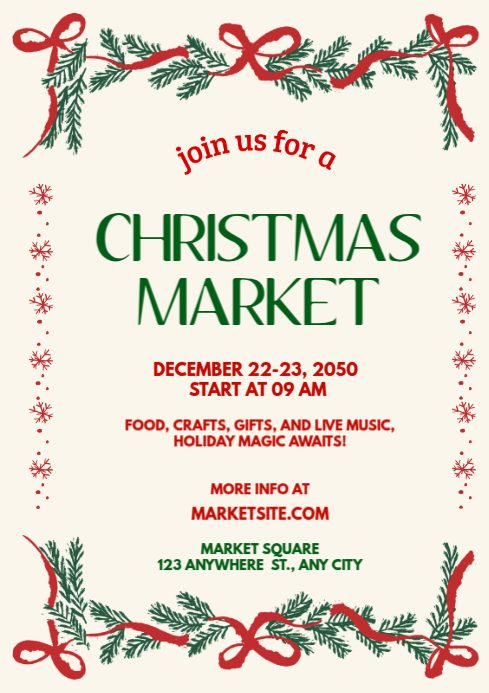 White Joyful Christmas Market Event A4 Template | PosterMyWall
