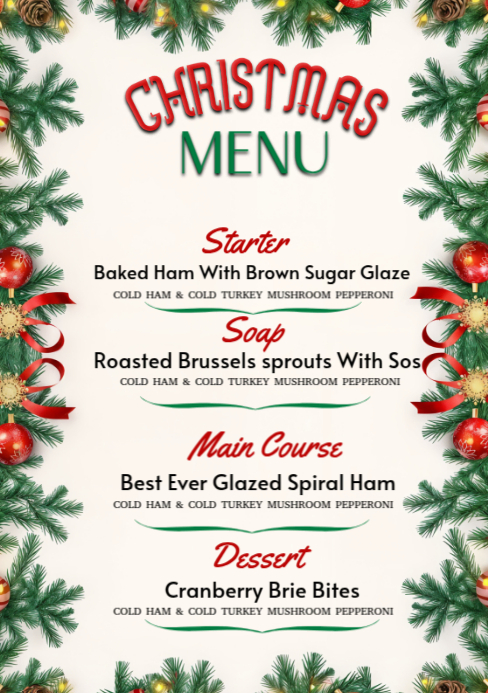 Plantilla de White Joyful Christmas Menu Design Poster A5 | PosterMyWall