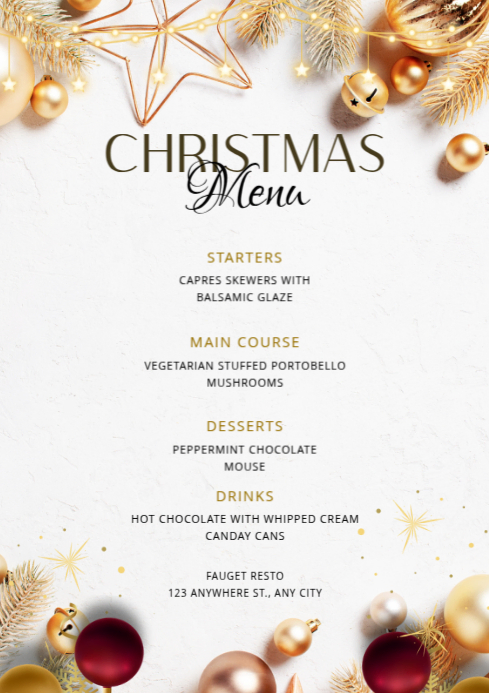 White Joyful Christmas Menu For Restaurant A4 Template | PosterMyWall