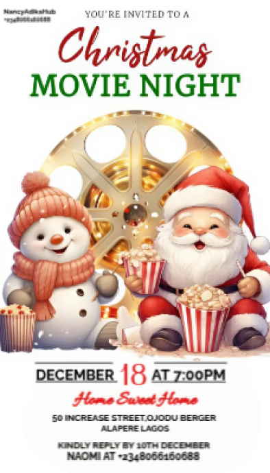 White Joyful Christmas Movie Night Invitation | Fun Santa & Cartoon ...