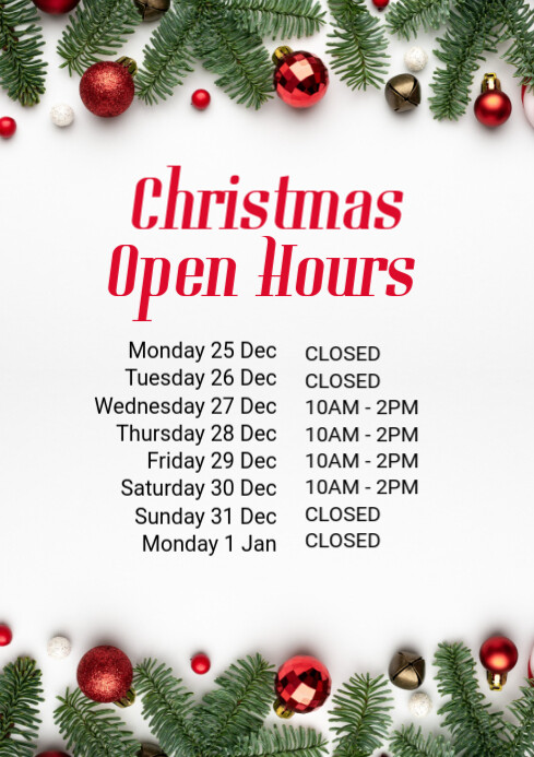 Copy of White Joyful Christmas Open Hours A4 | PosterMyWall