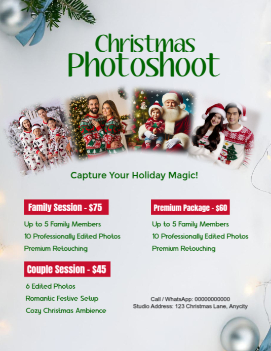 White Joyful Christmas Photoshoot Booking Poster Flyer (us Letter ...