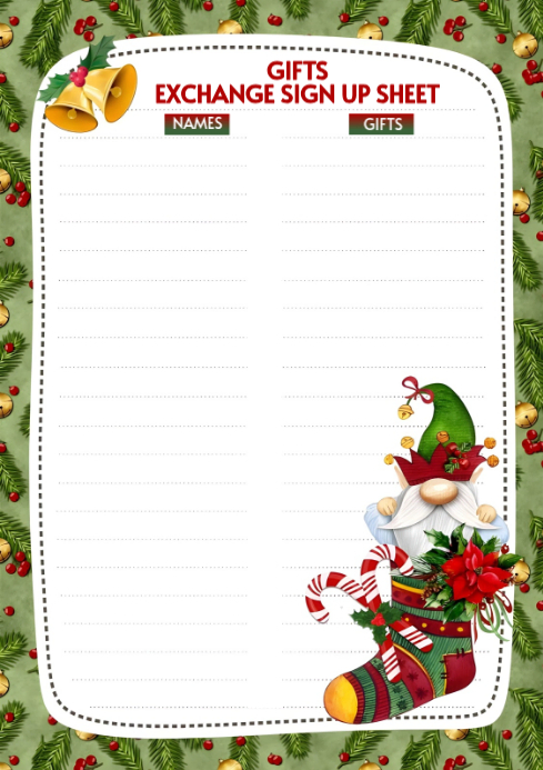 White Joyful Christmas Sign Up Sheet Design A4 Template | PosterMyWall