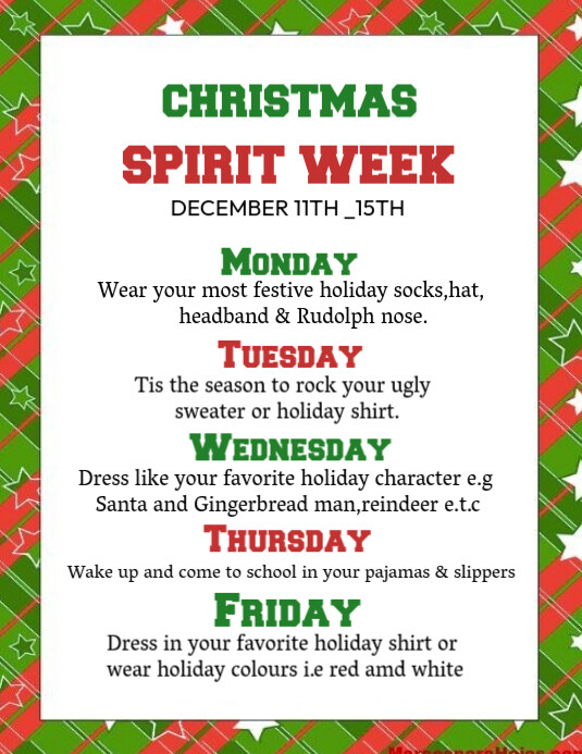 White Joyful Christmas Spirit Week Flyer (us Letter) Template ...