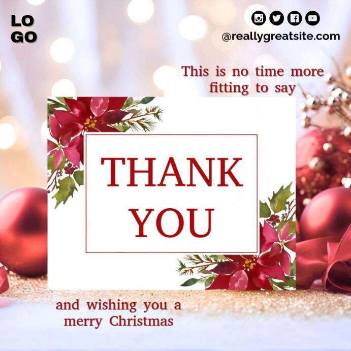 White Joyful Christmas Thank You Card Instagram Post Template ...