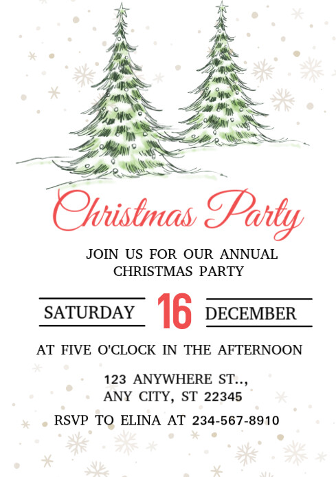 White Joyful Christmas Tree Party Invitation A4 Template | PosterMyWall