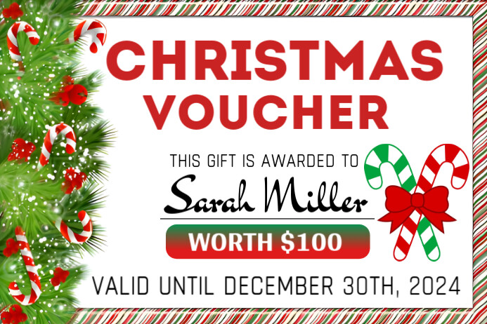 White Joyful Christmas Voucher Poster Template | PosterMyWall